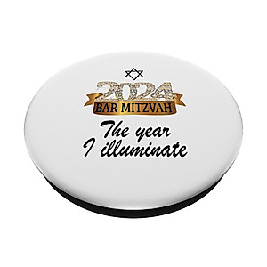 2024 Bar Mitzvah Quote Festive White Yellow Decor PopSockets Standard PopGrip
