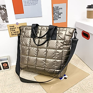 AZURAOKEY Women Lar Quilted Puffer Tote Bag Nylon ow Shopper Bag Women er tch th Handle Fem
