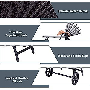 Tangkula Wicker Chaise Folding Back Adjustable Aluminum Rattan Lounger Recliner Chair W/Wheels (Mix Brown)