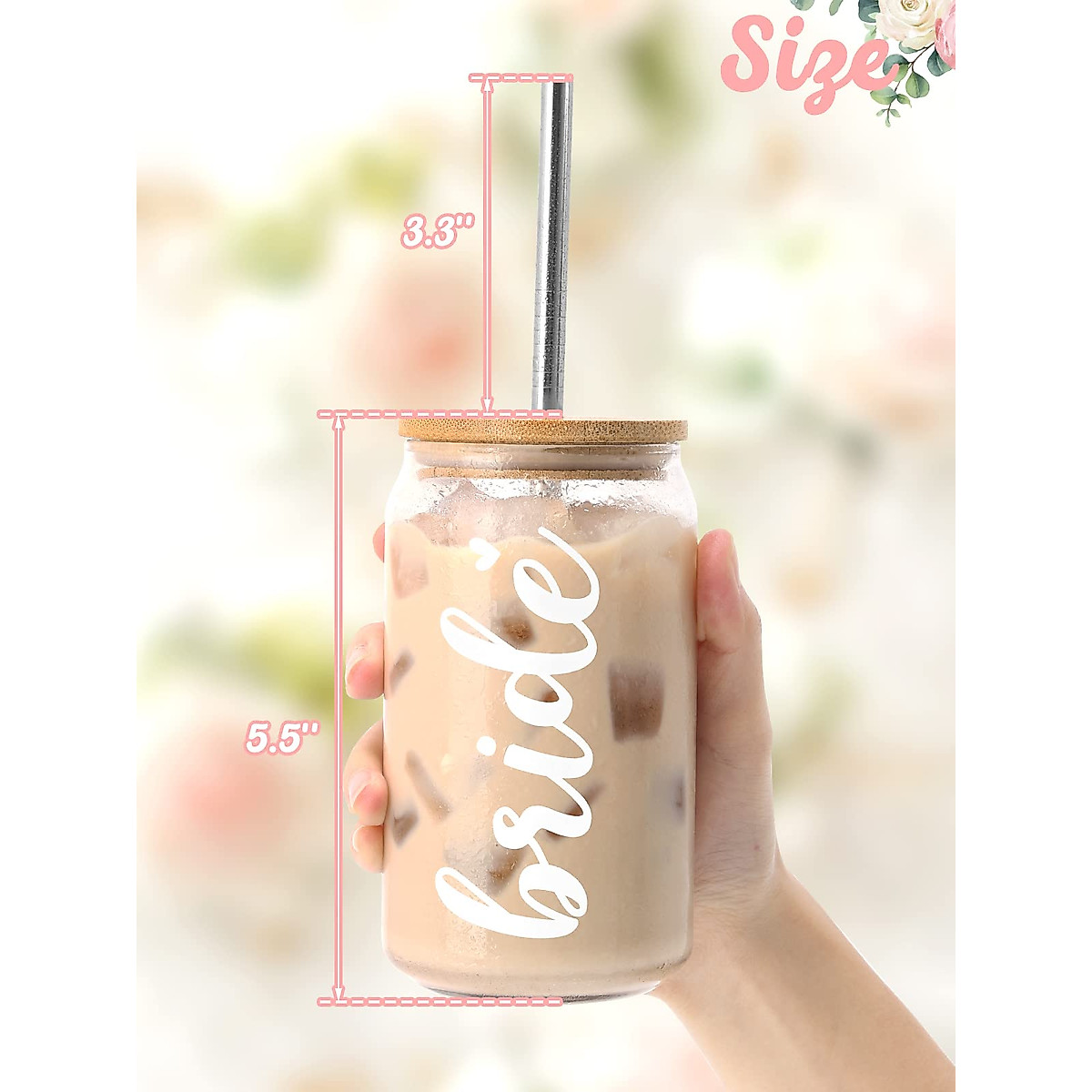 Nefelibata Teacher Appreciation Gifts Beer Can Glass Iced Coffee Glass Cup with Bamboo Lid Metal Straw 16oz Gift Teach Love Inspire Drinking Glasses Scool Staff Smoothie Tumbler Mug for Women Spring