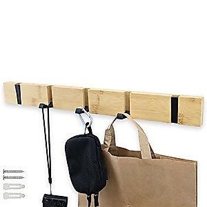 Potaosey Wood Wall Coat Rack, Wood Wall Mounted Coat Rack with 5 Hook,Folding Solid Bamboo Wood for Wall Hooks Rack for Bathroom,Bedroom,Entryway,Coat,Hat