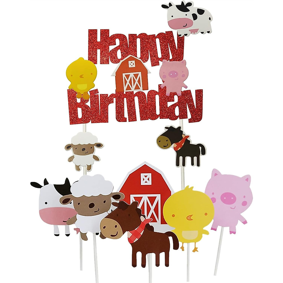 Wolpark Glitter Farm Animal Cake Toppers Farm Animal Cupcake Toppers 25 PCS Farm Birthday Party Supplies Decorations for Baby Shower Kids Birthday Cartoon Cupcake Topper Picks