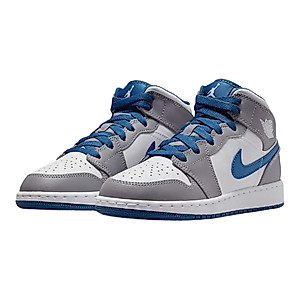 Nike Jordan 1 Mid Grade School Big Kids Cement Grey/White-True Blue DQ8423-014 5y
