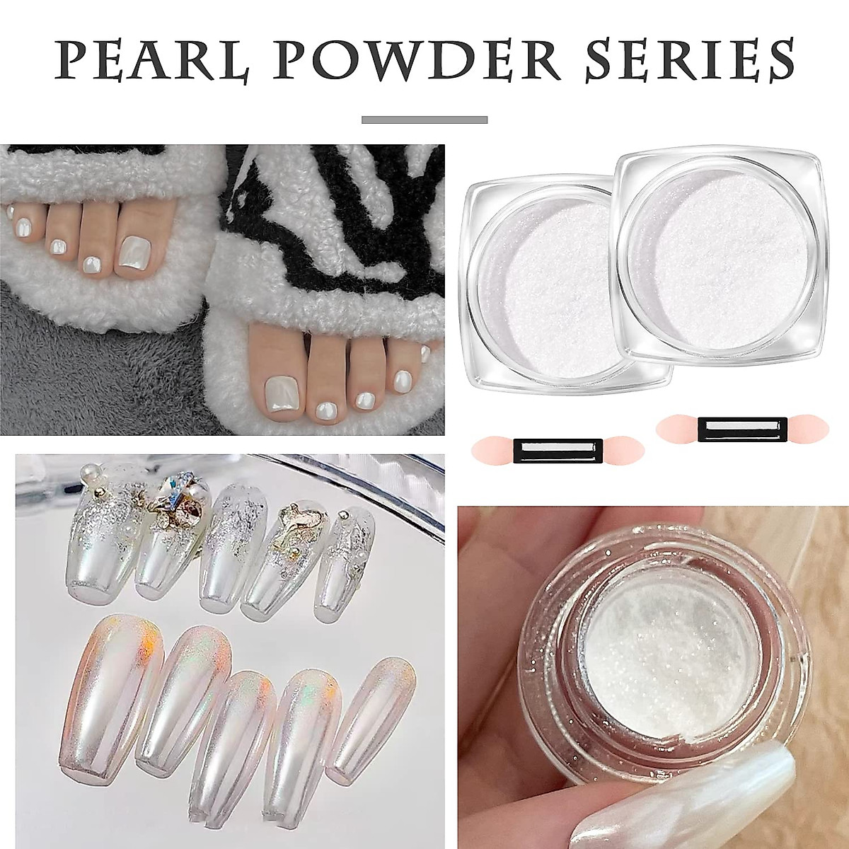 White Pearl Chrome Nail Powder,Mirror Effect Aurora Magic Pearlescent Nail Jewelry Glitter Powder Holographic Pigment, Symphony Mermaid Pearl Neon Ice Aurora Dust Nail Powder,DIY Nail Art Decorations