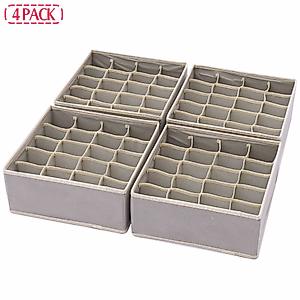 DIOMMELL Set of 4 Foldable Cloth Storage Box Closet Dresser Drawer Organizer Fabric Baskets Bins Containers Divider for Clothes Underwear Socks Lingerie Clothing, Grey 40-0000
