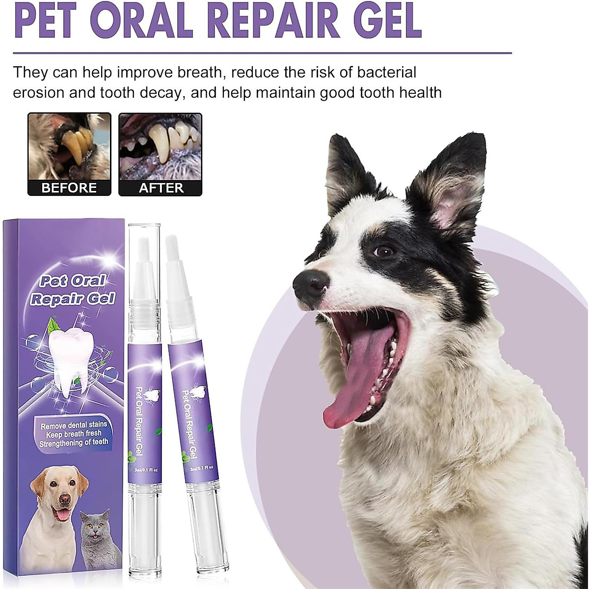 Pet Oral Repair Gel for Dogs, Pet Teeth Whitening Pen, Pet Oral Care Gel, Pet Oral Restoration White Gel, Pet Breath Freshener Gel for Dogs & Cats (4pcs)