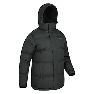 Mountain Warehouse Snow Mens Padded Jacket - Fleece Lined Hood Puffer Black Large