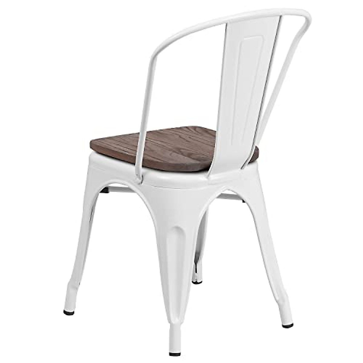Flash Furniture Perry Metal Stackable Chair with Wood Seat, 1 Pack, White