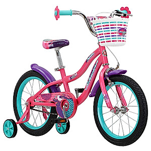 Schwinn Jasmine Kids Bike with Training Wheels, 16-Inch Wheels, Front Basket, Coaster and Hand Brakes, Pink