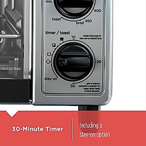 BLACK+DECKER 4-Slice Toaster Oven with Easy Controls, Stainless Steel, TO1705SB,Medium