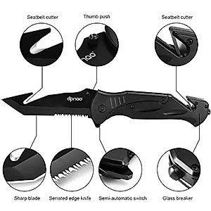 dpnao DP-09 Pocket Folding knife Hunting Serrated Edge Portable Pocket Black Blade Stainless Steel Knifes Glass Breaker Emergency Survival outdoor camping