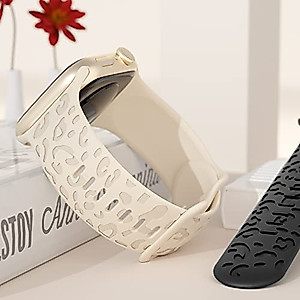 3 Pack Leopard Engraved Band Compatible with Apple Watch Band 41mm 40mm 38mm 45m 44mm 42mm Women Men, Cheetah Printed Soft Silicone Straps for iWatch Series 8 7 SE 6 5 4 3 2 1, Black/Gray/Sand Pink