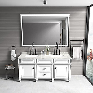 LUSPAZ Led Bathroom Mirror for Wall 72x48 Inch with Front and Backlit Lights, Double LED Vanity Mirror with Lights, Anti-Fog, Shatter-Proof, Memory, Stepless Dimmable Wall Mirrors