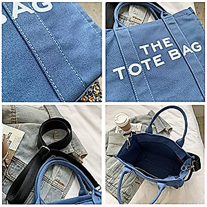 DAENO The Medium Canvas Tote Bag for Women With Zipper Canvas Handbags Crossbody Bag for Office, Travel, School(Blue)