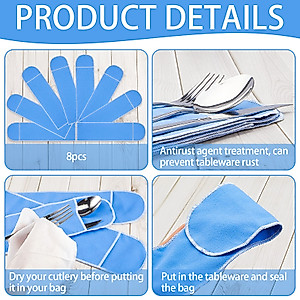 Silver Storage Bags Flatware Storage Blue Silver Flatware Storage Silverware Box Storage for Silver Tarnish Proof Silverware Cloth Storage Flatware Bags for Teaspoon Utensils Flatware (8 Pieces)