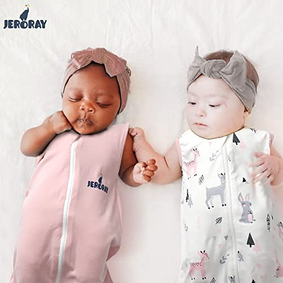 Jeroray Wearable Blanket-Stretchy Sleeping Bag,(0-6 Months) TOG 1.0,2-Pack,2 Way Zipper,Unisex,Deer&Solid Pink,Large