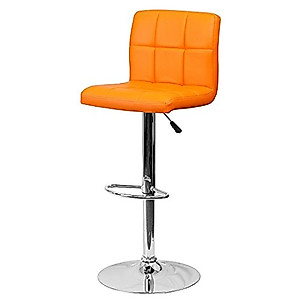 KLS14 Modern Design Barstools Hight Adjustable Seat Hydraulic 360-Degree Swivel Sturdy Steel Frame Padded Cushion Seat Dining Chair Bar Pub Stool Home Office Furniture - Set of 2 Orange #1974