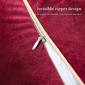 VOGOL Burgundy Thermal Curtains, Floral Noise Reducing Bedroom Curtains 84 Inch Length Soft Velvet Room Darkening Grommet Drapes, 2 Panels Bundle with Matching Throw Pillow Cover (18x18 in)