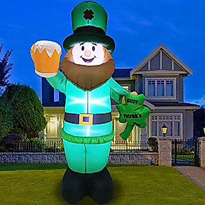 8 Foot St Patricks Day Inflatable St Patricks Day Decorations Outdoor Giant Inflatable Leprechaun with LED Light Holding Shamrocks Beer for Irish Day Yard Decoration Lucky Decor Fun Holiday Blow Up