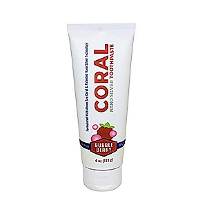 Coral Nano Silver Bubble Berry Fluoride Free Toothpaste, Natural Fluoride Free Teeth Whitening Toothpaste, Coral Calcium Nano Silver Infused SLS Glycerin Free 4 Ounce