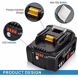 Topbatt 18 V 6.0Ah Lithium-ion BL1830 Replacement Battery Suitable for Makita 18V Battery BL1815 BL1820 BL1820B BL1830B BL1835 BL1840 BL1850 BL1860 Cordless Power Tools