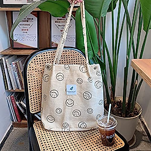 JARKJARD Corduroy Tote Bag Aesthetic Cute Tote Bags Large School Shoulder Bags for Teen Girls Trendy Stuff(Khaki)