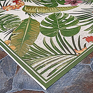 Couristan Dolce Flowering Fern Ivory-Hunter Green Indoor/Outdoor Area Rug, 5'3" x 7'6"
