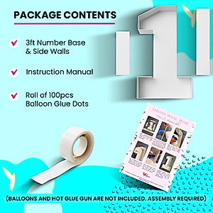 3ft Mosaic Numbers for Balloons Frame Light Up Large Cardboard Numbers Marquee Numbers Pre-Cut Kit Number 1 Balloon Frame Cut-out Extra Large Foam Board First Birthday Backdrop 1st Birthday Party