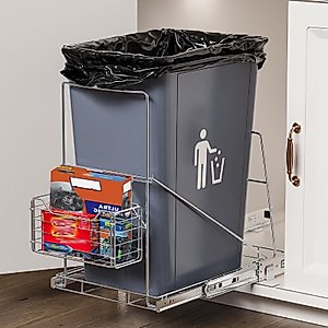 Pull Out Trash Can Under Cabinet Slider, Under Counter Trash Can Pull Out with Garbage Bag Holder, Under Sink Trash Can Pull Out for 7-11 Gallon Garbage Cans, Up to 100 lb (Not Include Trash Can)