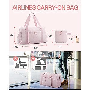 BAGSMART Foldable Travel Duffle Bag For Women, Gym Tote Bag for Sports, 26L Airport Carry On Weekender Overnight Bag for Travel, Travel Accessories(Baby Pink)
