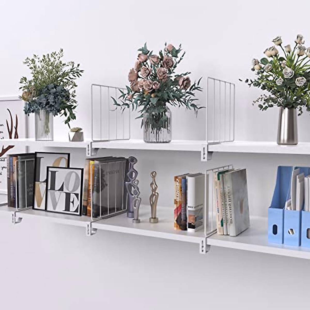 BTSD-home Adjustable Shelf Divders for Organization and Storage Metal Closet Dividers for Wood Shelves in Cabniet Kitchen Bedroom and Office (6 Pack)