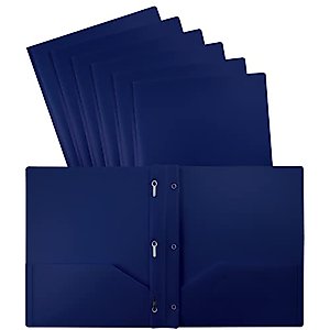 Better Office Products Blue Plastic 2 Pocket Folders with Prongs, Heavyweight, Letter Size Poly Folders, 24 Pack, with 3 Metal Prongs Fastener Clips, Blue
