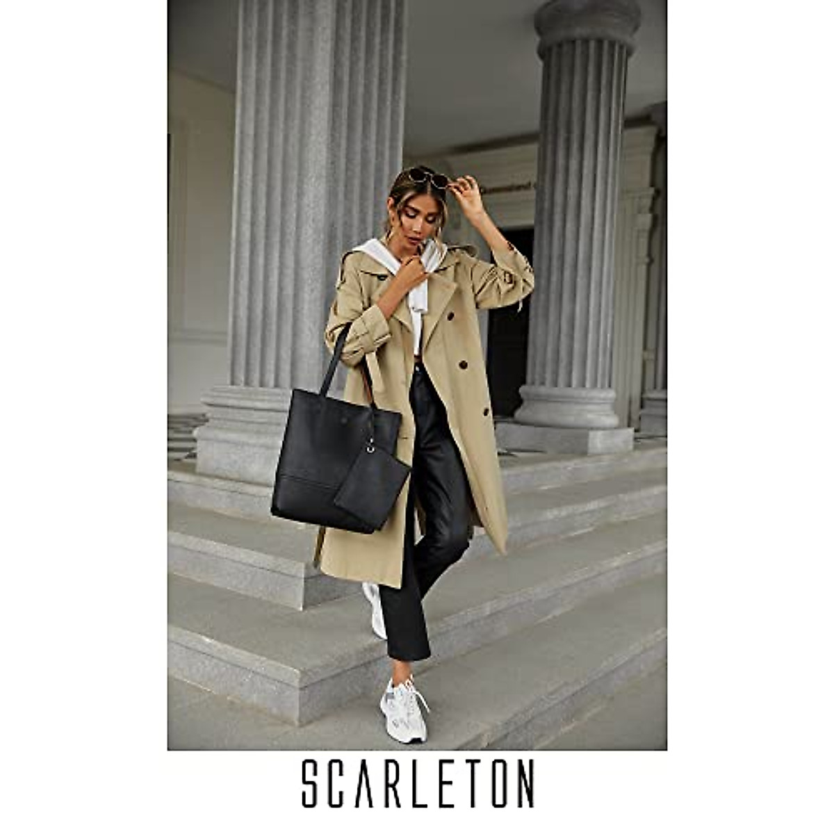 Scarleton Tote Bags for Women, Purses for Women, Handbags for Women, Reversible Travel Shoulder Bag with Pouch, H20182501 - Camel/Black