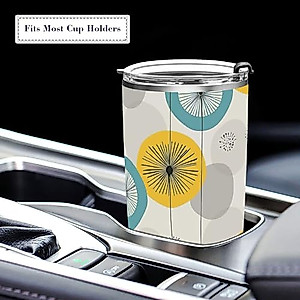 Dandelion Geometric Abstraction Stainless Steel cup for men with Straw Leak Resistant Flip travel coffee mug spill proof for Water, Iced Tea or Coffee Aesthetic tumbler with lid and straw 20 OZ
