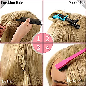 12 Pieces Rat Tail Combs Hair Clips Set,3 Rat Tail Combs 7 Alligator Hair Clips Pin Rat Tail Teasing Parting Combs and Mini Rubber Bands,Hair Styling Braiding Comb for Women Girls (Delicate Color)