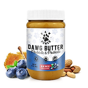 Dawg Butter, All Natural Peanut Butter Dog Treats, Dog Peanut Butter Blue Biotic, Peanut Dog Treat Paste, Dog Birthday Treats or Digestion & Immune Support, No Xylitol, Blueberry Flavor, 17 Oz