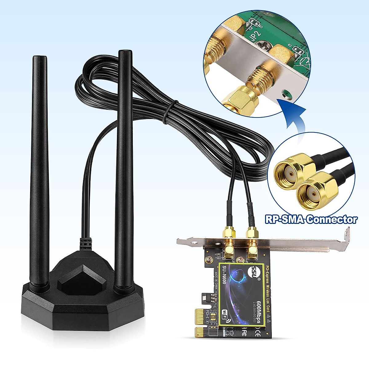 Eightwood Dual Band WiFi Antenna 2.4GHz 5GHz RP-SMA WiFi Antennae with 6.5ft Extension Cable for PC Desktop Computer PCI PCIe WiFi Bluetooth Card Wireless Network Router