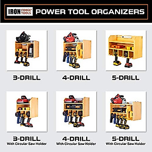 Iron Forge Tools Power Tool Organizer for Garage - Fully Assembled Wood Tool Chest, 4 Drill Charging Station and Circular Saw Holder - Great Workshop Organization and Storage Gift for Men