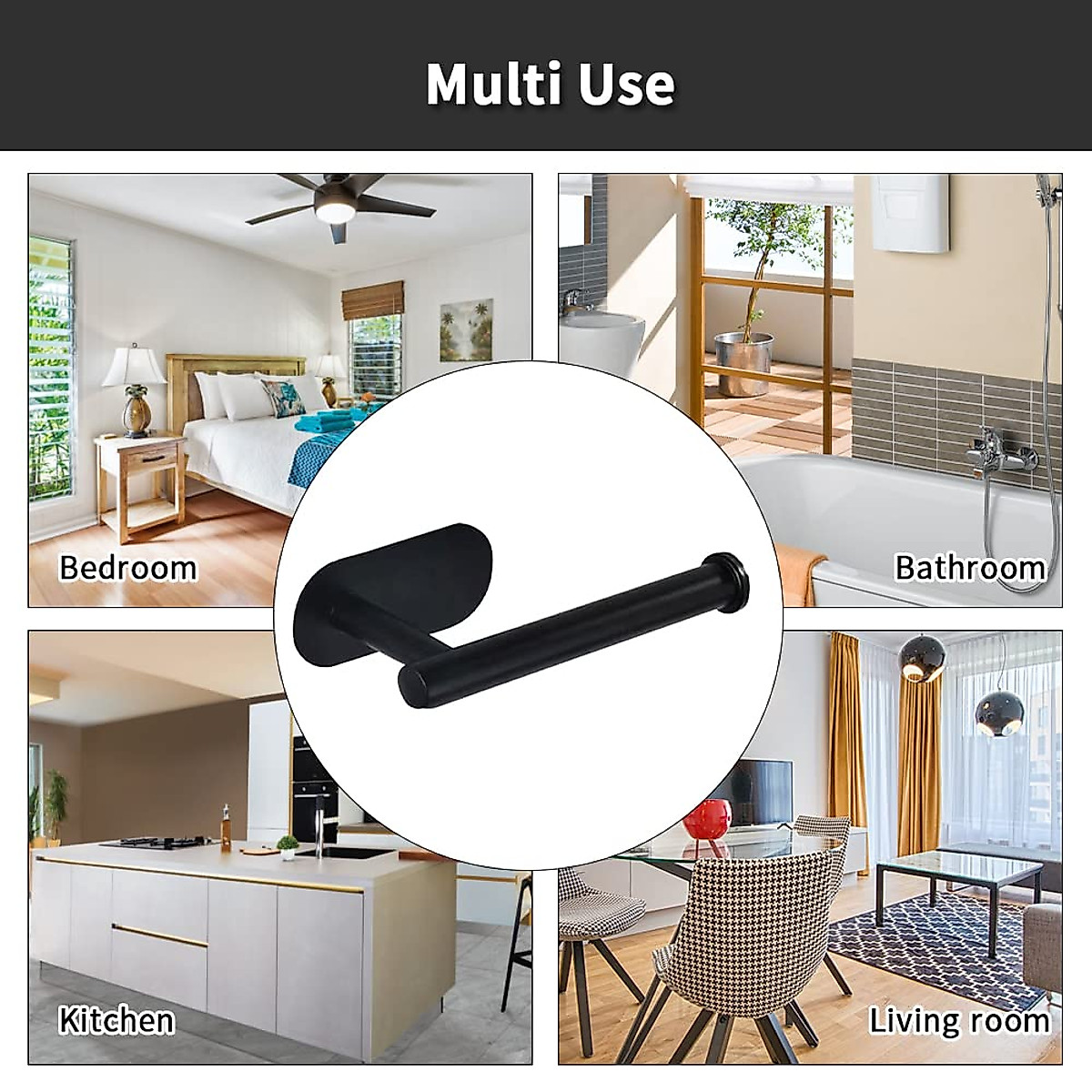 Self-Adhesive Paper Towel Holder - Punch-Free Paper Towel Rack - Stainless Steel Paper Towels Rolls with 4PCS Hooks Under Cabinet Wall Mount Paper Towel Bar for Kitchen, Pantry, Sink, Bathroom, Room