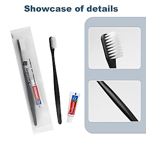 Xuezoioy Disposable Toothbrushes with Toothpaste Pack of 30,Black Individually Wrapped Disposable Travel Toothbrush Kit in Bulk for Homeless,Nursing Home,Shelter,Hotel,Charity