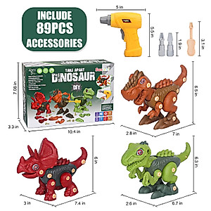 Sanlebi Toy for 4 5 6 7 Year Old Boys Take Apart Dinosaur Toys for Kids Building Toy Set with Electric Drill Construction Engineering Play Kit STEM Learning for Boys Girls Age 3 4 5 Year Old