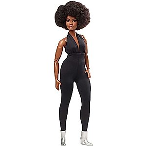 Barbie Signature Looks Doll (Curvy, Brunette) Fully Posable Fashion Doll Wearing Black Jumpsuit, Gift for Collectors