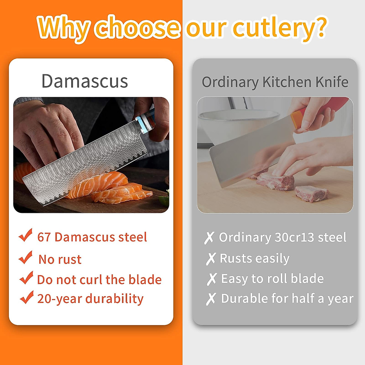 Kuwata Nakiri Chef Knife, Japanese VG-10 High Carbon Steel Damascus Professional Kitchen Chefs Cooking Knife in Gift Box, G10 Ergonomic Handle, Gift Box for Family, Restaurant