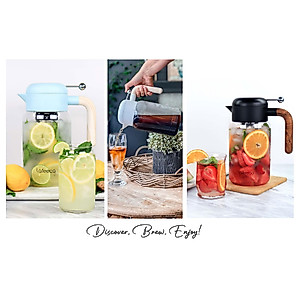 LAFEECA Cold Brew Coffee Maker - Iced Tea Brewer with Airtight Lid - Stainless Dual Ultra Filter - Tritan Pitcher - 1500 ml / 51 oz - Dune