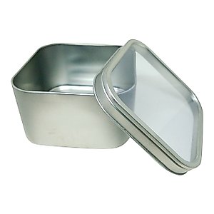 Square Metal Tin Box Storage Containers with Windowed Lids - 4x4x2.25 Inches, 16 oz. - Set of 2