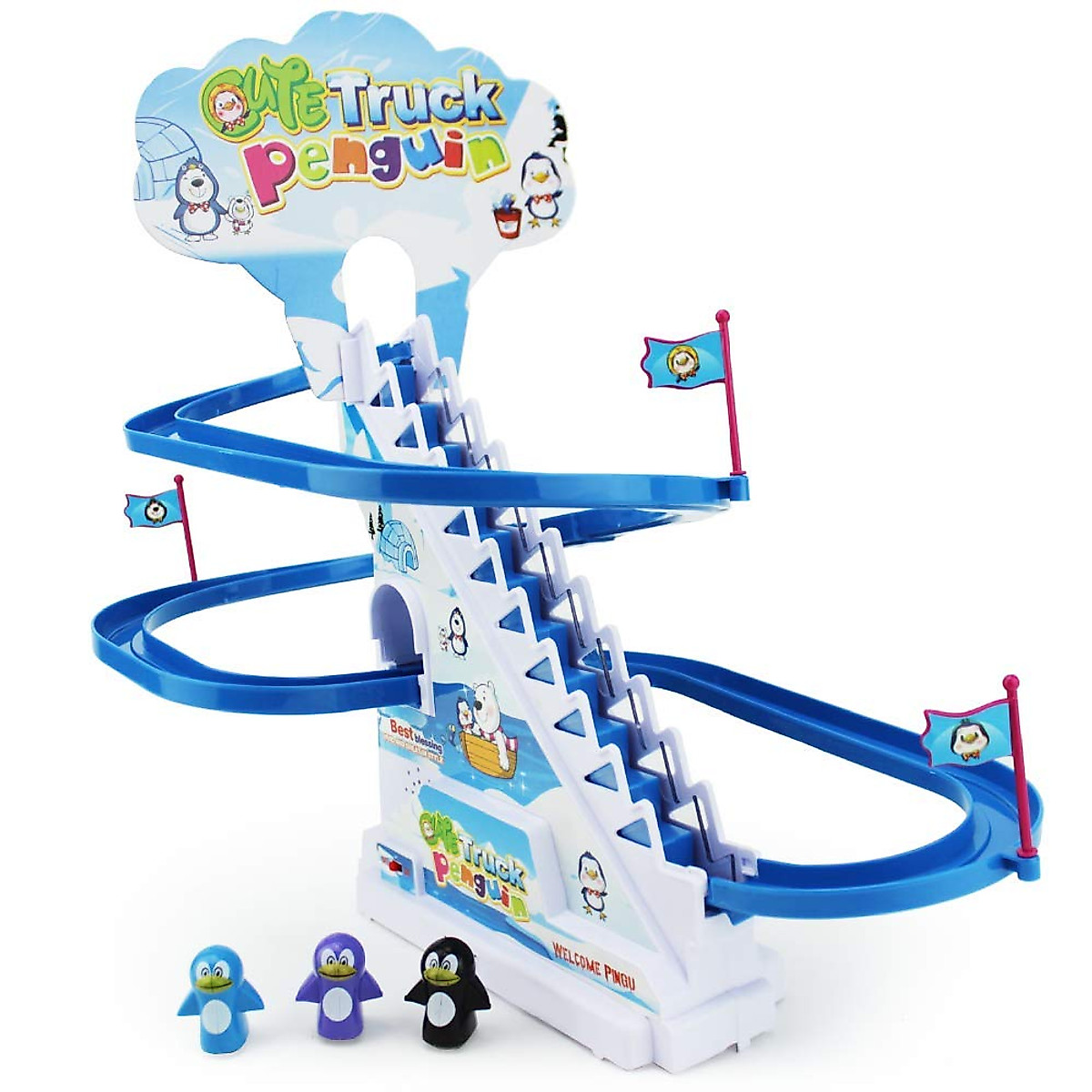 Boley Musical Penguin Roller Coaster - 11 Piece Set with Tiny Penguin Toys and Customizable Race Track