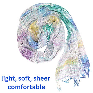 Cotton Scarf for Spring, Color Shade Scarves for Women, Colorful Wrap Shawl, Soft Swimwear Cover, Handmade Knitted Scarfs (Indigo)