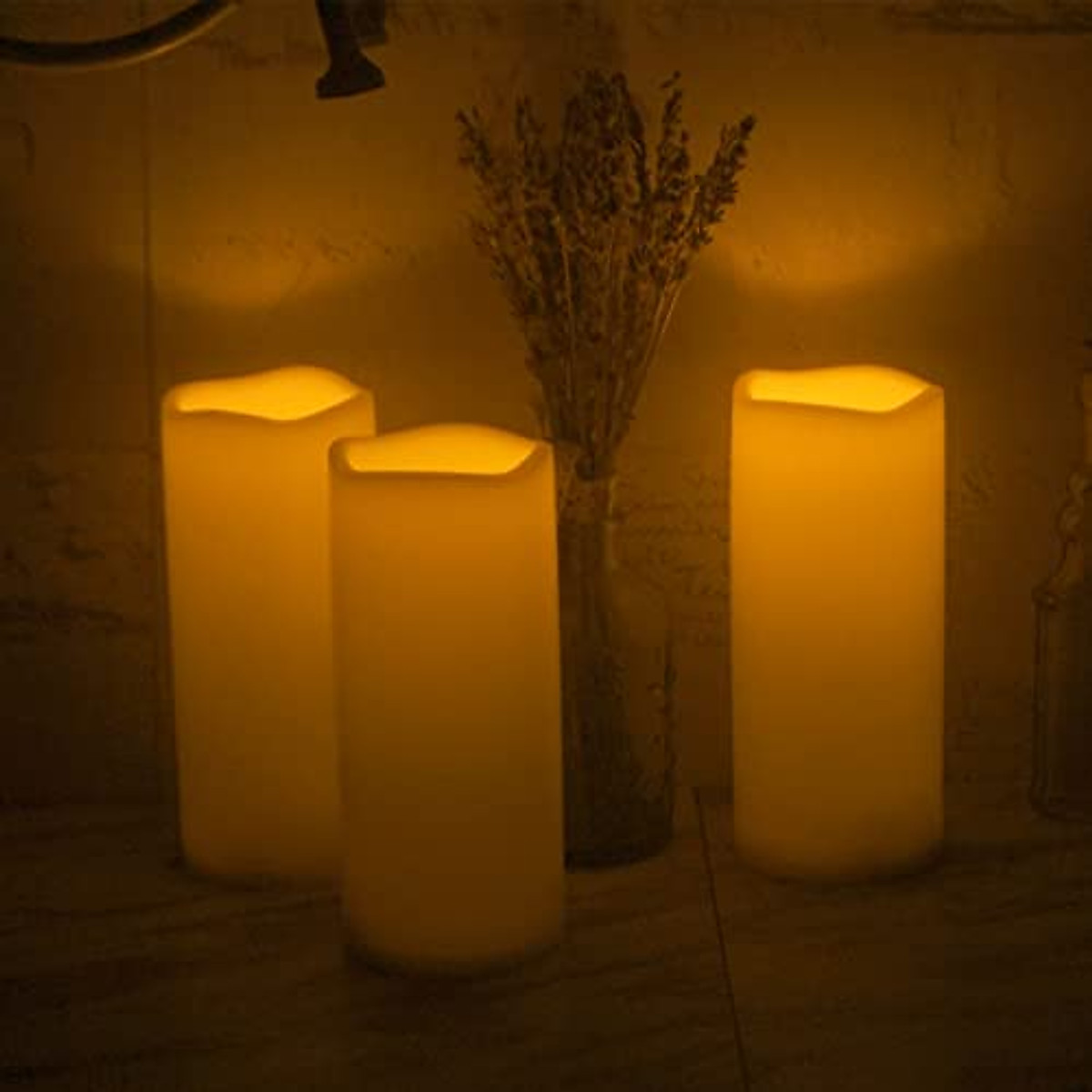 EZiKitchen 3 Pack Outdoor Battery Operated Candles with Timer Waterproof Led Flickering Candles Flameless Pillar Lights for Party/Lantern/Patio/Wedding/Garden,Cream White,3x7 Inch