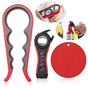 Jar Bottle Opener Non Slip Jar Gripper - Pad Rubber Jar Can Lid Opener,5 in 1 Multi Function Non-Slip Opener for Weak,Senior, Arthritis Hands (3-piece set)