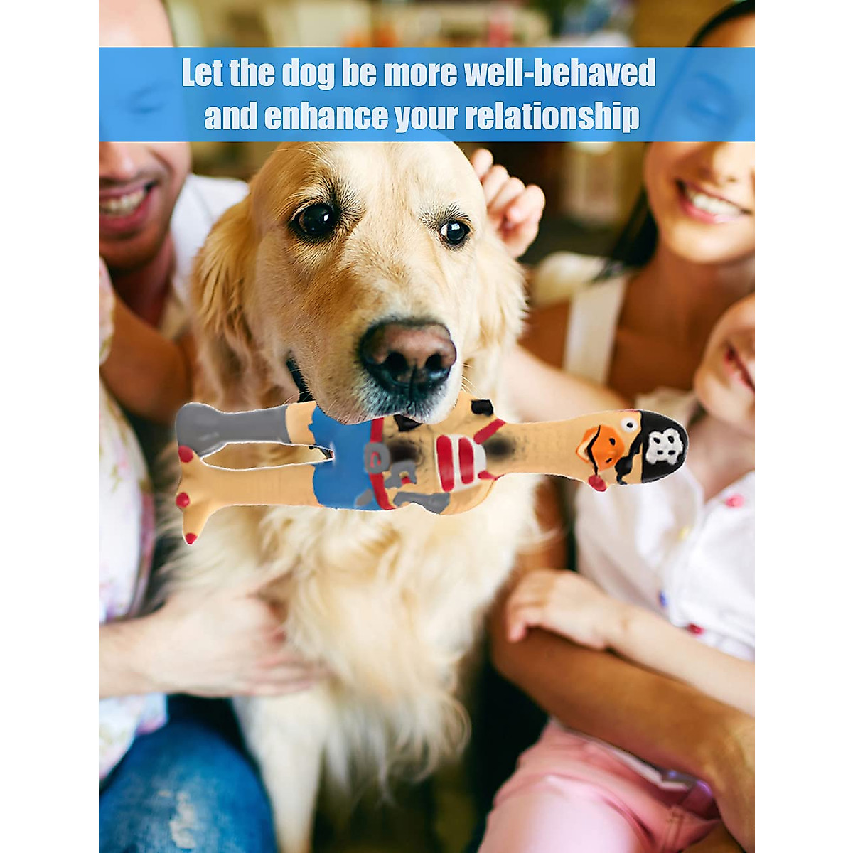 jooee Screaming Rubber Chicken Dog Squeaky Toy, 8.5 Inch Tall, Latex Chew Molar Dog Toy (Pirate)